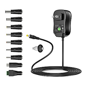 Basicvolt 34W Universal AC/DC Adapter Switching Power Supply with 9 Round Tips, Multi Voltage Power Cord for 3V 4.5V 5V 6V 7.5V 9V 12V Devices and LED Strip Light, 2000mA Max - with 5V 2A USB Port