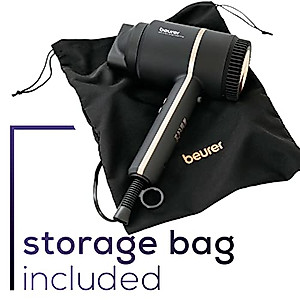 Beurer HC35 Compact Hair Dryer 1500-Watt Blow Dryer Ionic Technology Reduces Frizz Lightweight and Portable Travel Hair Dryer with 4 Temperature and 3-Speed Settings & Cold Air Function (Black)