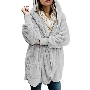 Dokotoo Grey Medium Long Sleeve Fuzzy Fluffy Sherpa Overcoat for Women