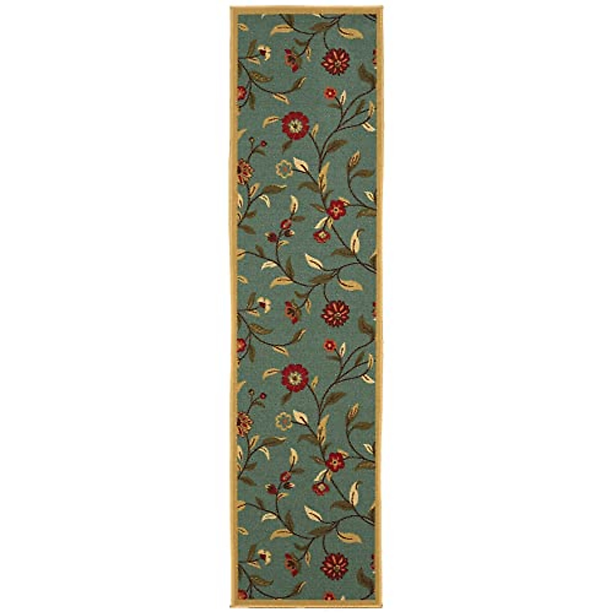 Machine Washable Floral Leaves Design Non-Slip Rubberback 3x10 Traditional Runner Rug for Hallway, Kitchen, Bedroom, Living Room, 2'7" x 9'10", Seafoam Green