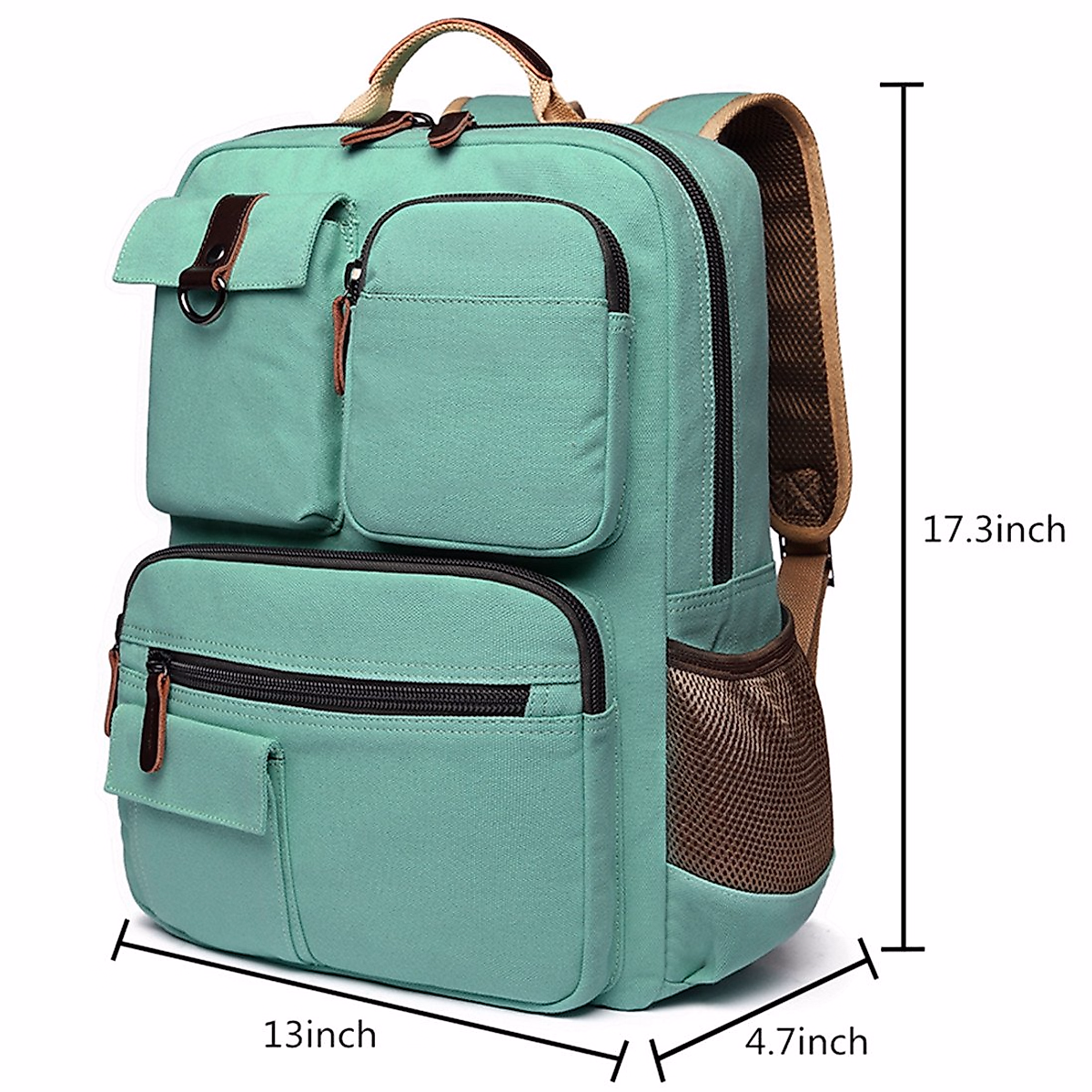 CAMTOP School Backpack Vintage Canvas Laptop Backpacks Men Women Rucksack Bookbags Travel (Mint Green)
