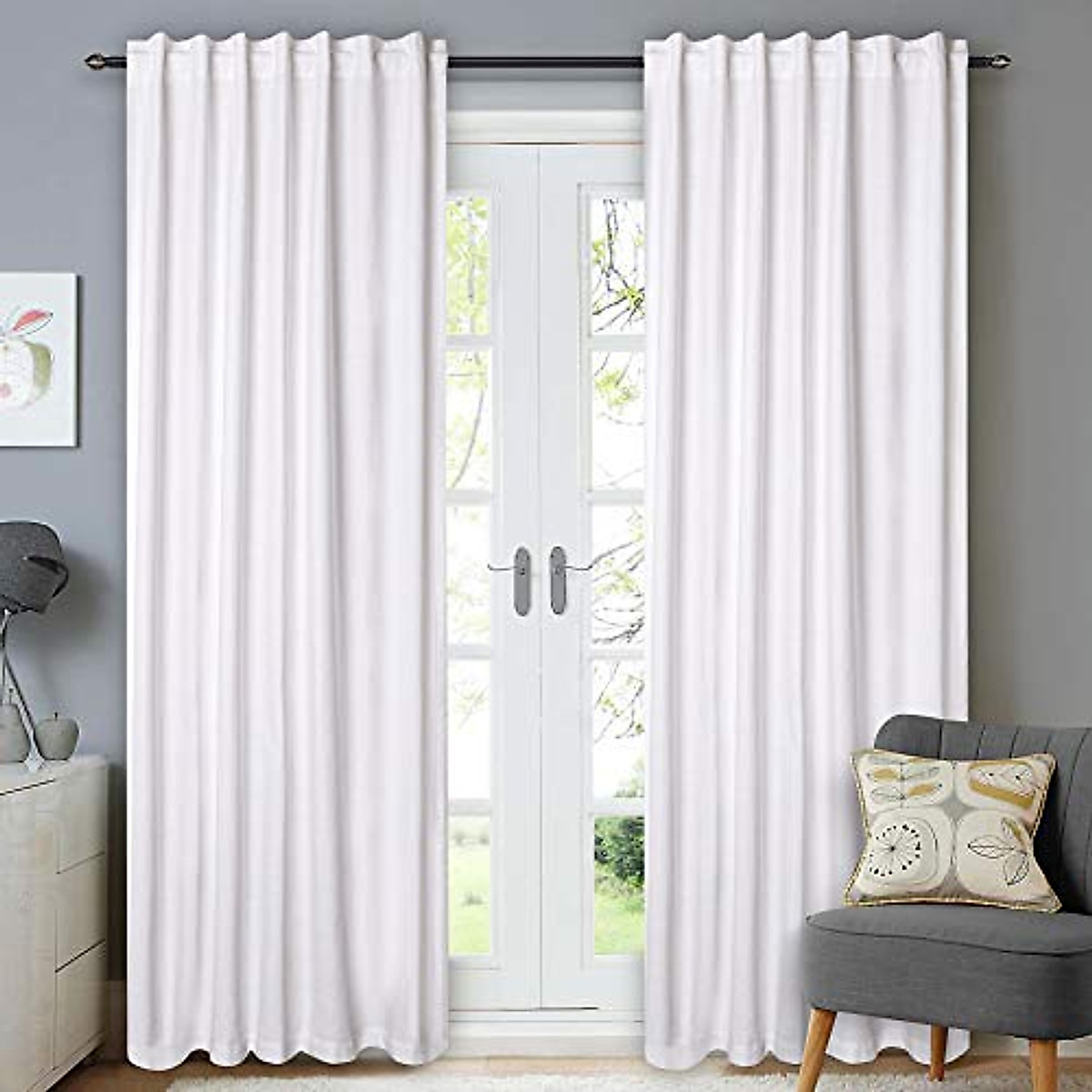 Hausattire White Cotton Window Curtains 50x72 Inches - Set of 2, Reverse Tab Top Curtain Panels in Cotton Slub Duck Fabric for Kitchen, Living Room, Bedroom, Farmhouse Drapes