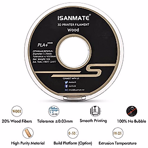 iSANMATE Wood Filament 1.75mm, PLA+ Wood Filament 1.75mm, 3D Printer Filament 1kg/Spool (20% Wood Powder+80% PLA)