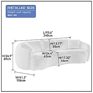 LyuHome Curved Sofa Couch, 93.6" 4-Seater Modern Boucle Sectional Sofa Couch, Comfy Cloud Upholstered 4 Seat Leisure Cushion Sofa with Pillows for Living Room, Bedroom, Office, Apartment,White