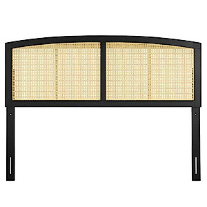 Modway Halcyon Cane Woven Rattan Queen Headboard in Black