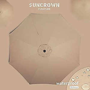 SUNCROWN Patio Umbrella 9Ft Outdoor Table Market Umbrellas With Push Button Tilt, Crank and 8 Ribs For Lawn, Garden, Deck, Beach, Backyard&Pool, Brown