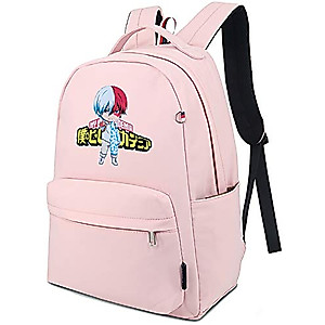 Roffatide Anime My Hero Academia Todoroki Shoto Backpack Lightweight Nylon Backpack Printed Schoolbag Daypack Pink