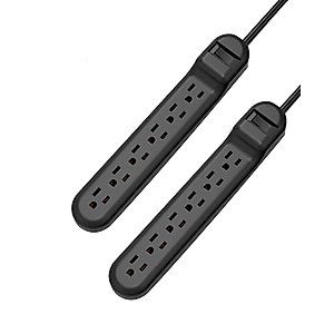 Wishinkle Surge Protector with 6 Outlets, 2.5-Foot Flat Plug Extension Cord Power Strip, 500 Joule, Multiple Protection Outlet Strip for Home, Office, Travel, School-Black, Pack of 2