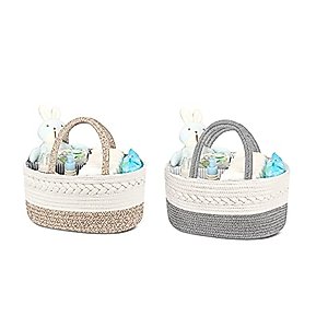Maliton Diaper Caddy Organizer for Baby - 100% Cotton Rope Baby Basket Changing Table Diaper Storage Caddy Brown&Grey