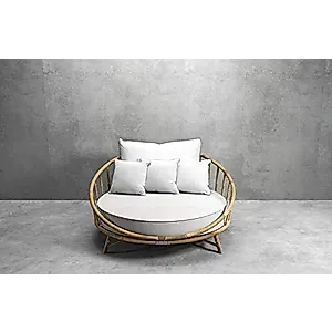 ZEW Bamboo Round Daybed Outdoor Indoor Large Accent Sofa Chair Lawn Pool Garden Seating with Cushion and Pillows Sofabed, Natural