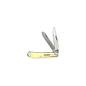 Schrade Old Timer 94OTY Gunstock Trapper 6.9in S.S. Traditional Folding Knife with 3in Clip Point Blade and Yellow Handle for Outdoor, Hunting, Camping and EDC