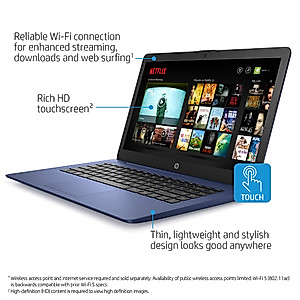 HP Stream 14-inch HD Touchscreen Laptop, Intel Celeron N4000, 4 GB RAM, 64 GB eMMC, Windows 10 Home in S Mode With Office 365 Personal For 1 Year (14-cb191nr, Royal Blue)