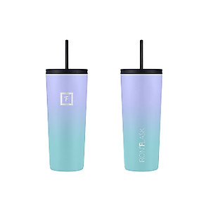 IRON °FLASK Classic Tumbler 2.0-2 Lids (Straw/Flip), Vacuum Insulated Stainless Steel Water Bottle, Double Walled, Drinking cup, Thermo Travel Mug - Cotton Candy, 24 Oz