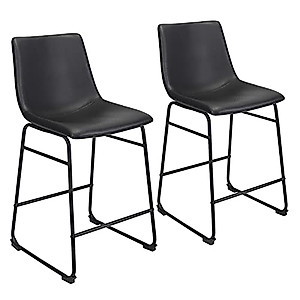 ErgoDesign Bar Stools Set of 2, 26 Inches Bar Stool with Back, Carbon Fiber Bar Chair with Metal Legs (Black)