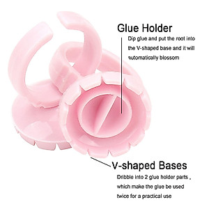 300PCS Glue Rings Lash Rings,Smart Glue Rings for Eyelash Extensions,Disposable Rings Glue Cups for False Eyelash Extension Supplies, Lovely Blooming Lash Eyelash Glue Holder Volume Lashes Fan,Pink
