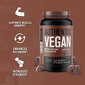Authentic Vegan Plant Based Protein Powder - 22g of Muscle Building Protein - No Soy, Non-GMO - Sourced from Organic Peas, Mung Beans, Sunflower, Pumpkin & Watermelon Seeds, 30 Servings, Chocolate