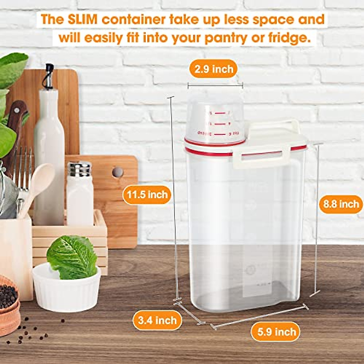 TBMax 2 Pack Rice Storage Containers 4 Lbs, Small Rice Dispenser with Measuring Cup, Cereal Containers Flour Bin, Kitchen Food Storage Container and Pantry Organizers, Pet Dog Cat Food Dispenser