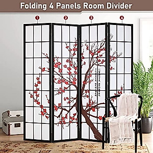FDW Room Divider 6Ft Folding Privacy Divider 4 Panel Oriental Shoji Screen Wall Divider Wood Divider Portable Freestanding Partition Screen,White