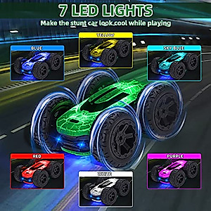 TRIPLEFINE Remote Control Car for Kids 8-12, 360°Rotating with 2 Batteries, Double-Sided RC Car Stunt Car Toy, 2.4Ghz Remote Control with LED Lights and Headlights