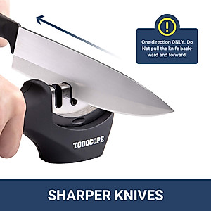 TODOCOPE Premium Chef Knife Sharpener, Professional Kitchen Chef 3 Slot Design, Manual Knife Sharpener Kit, black, medium
