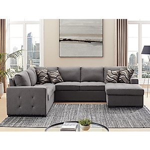 THSUPER Sectional Sleeper Sofa Couch Pull Out Bed with Storage Chaise, U Shape Oversized Sectionals Couches for Living Room, 6 Seater Gray