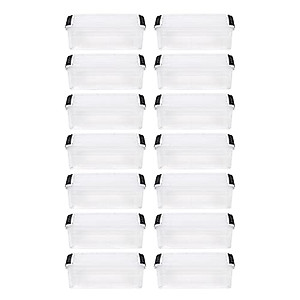 5 Qt. Plastic Storage Box, Stackable Plastic Storage Bins with Secure Lid and Latching Buckles, Nestable Organizing Tote Tub Box Toy General Organization Small,Clear, Set of 14