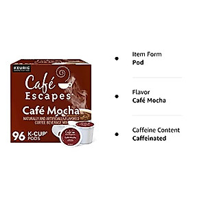Cafe Escapes Cafe Mocha Keurig Single-Serve K-Cup Pods, 96 Count (4 Packs of 24)