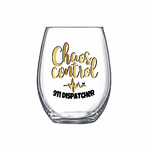 Funny Police 911 Dispatcher Gifts for Women Large Stemless Wine Glass in Gold 0021