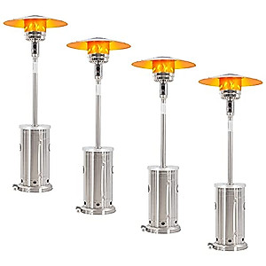 PIONOUS 48000BTU Outdoor Patio with Wheel and Table Heater, Gas Heater for Iindoor and Outdoor use for Party, Garden, Deck, Library, Camping - 4 Set, Silver