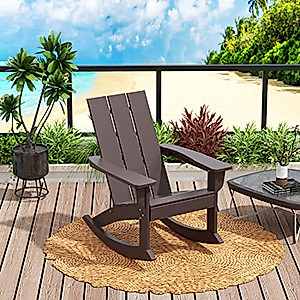 WO Home Furniture Adirondack Rocking Chair Set of 2 PCS Patio All-Weather and UV Protection for Any Outdoor Spaces (Dark Brown)