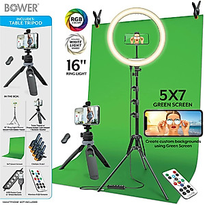 Content Creators kit | Ring Light RBG Color Change + Green Screen | Bonus Phone Mount Included