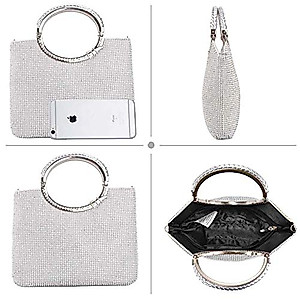 UBORSE Rhinestones Crystal Clutch Evening Bags for Women Ring Handle Wedding Party Clutch Purses Cocktail Prom Handbags Silver