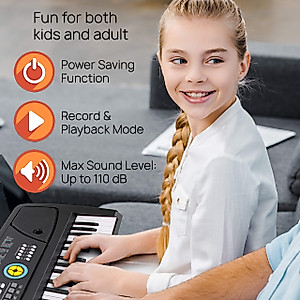 PYLE Digital Piano Kids Keyboard - Portable 61 Key Piano Keyboard, Learning Keyboard for Beginners w/ Drum Pad, Recording, Microphone, Music Sheet Stand, Built-in Speaker- 3 4 5 6 Year Old Girls, Boys