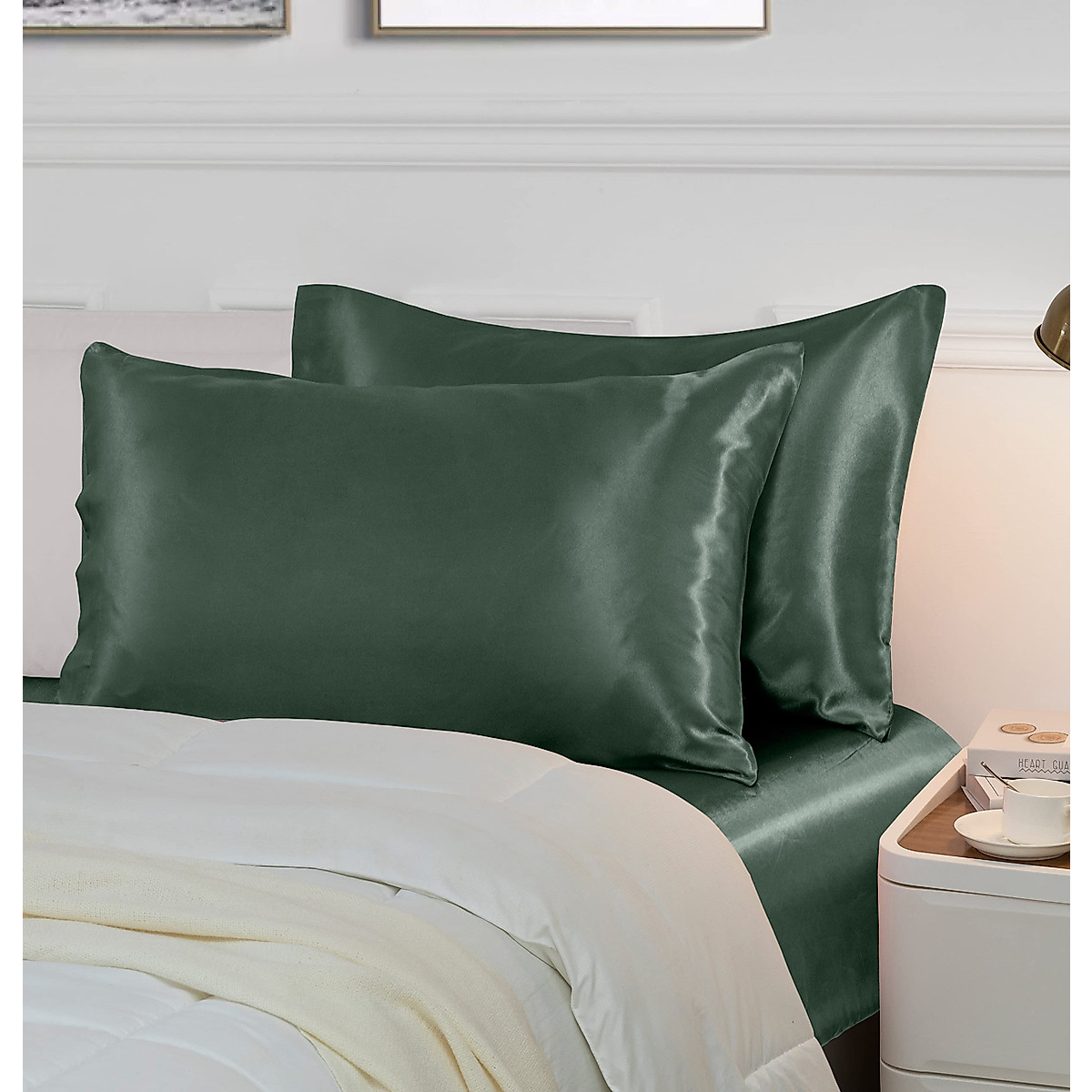 Vonty 2Pcs King Satin Pillowcases - 20x40 Pillow Cases, Forest Green Pillow Cases for Skin Friendly and Hair Protection - Cooling & Silky Satin Pillow Covers with Envelop Closure