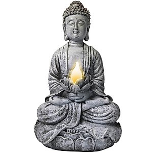 VP Home Buddha Statue for Home and Outdoor Decor Solar Powered Flickering LED Garden Light Zen Meditation Spiritual Room Decor (Glowing Lotus Buddha) Statue for Gifts
