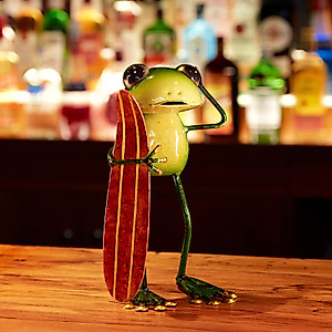 Aayla 9.5" H Frog Statue - Unique Adorable Green Surfing Frog Figurine Gift Home Kitchen Garden Decor for Frog Lovers