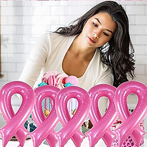 LOONELO 5pcs Breast Cancer Awareness Balloons Decoration, 40inch Pink Ribbon Breast Cancer Awareness Jumbo Foil Balloons, Hope Strength Faith Balloons for Pink Ribbon Breast Cancer Party Supplies