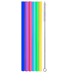 ALINK Reusable Silicone Smoothie Straws, 12” Extra Long Flexible Half Gallon Replacement Straws for Tall Travel Mug, 32 oz 40 oz YETI/RTIC Tumbler, Set of 6 with Brush