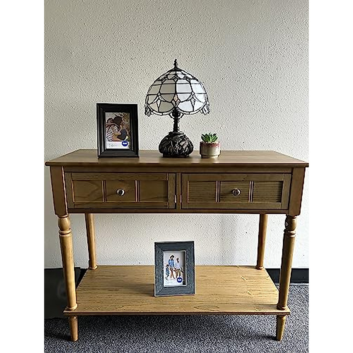 Enjoy Tiffany Style Table Lamp White Baroque Style Lavender Stained Glass Included LED Bulb Vintage for Living Room Dining Room Bedroom Bedside Office Hotel H14*W10 in