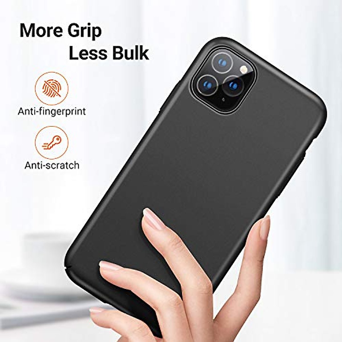 TORRAS 𝗨𝗽𝗴𝗿𝗮𝗱𝗲𝗱 Slim Fit Compatible for iPhone 11 Pro Max Case, [Thin as No Case on] [Silky Smooth Touch] Matte Finish Grip Hard Plastic Phone Cover Case for iPhone 11 Pro Max Cases, Black