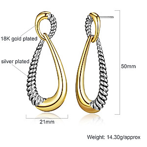 Mytys Dangle Earrings for Women Designer Brand Unique 2 Tone Gold & Silver Statement Drop Earring Jewelry Gift (style 12)