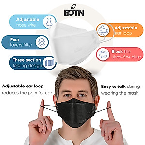 BOTN youth fit 11Pcs KF94 Protective and Safety Face Mask, 4-Layer Filter and 3D Design, Adjustable Strap and Premium Quality Made in Korea (Black, Medium)