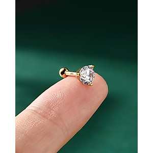 COCHARM 14K Solid Gold Cartilage Tragus Earring Stud 16g Yellow Gold Helix Stud Rings for Women 14KT Gold 6mm Length Piercing Stud