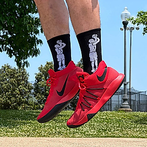 ChalkTalkSPORTS Basketball Player Woven Mid-Calf Socks | Jump Shot (Black/White)