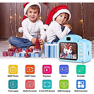 Acuvar 1080P Kids Selfie HD Compact Digital Photo and Video Rechargeable Camera Kit with 32GB TF Card & 2" LCD Screen Micro USB Charger, Lanyard. 6PC Card Holder and All in One USB Card Reader (Blue)