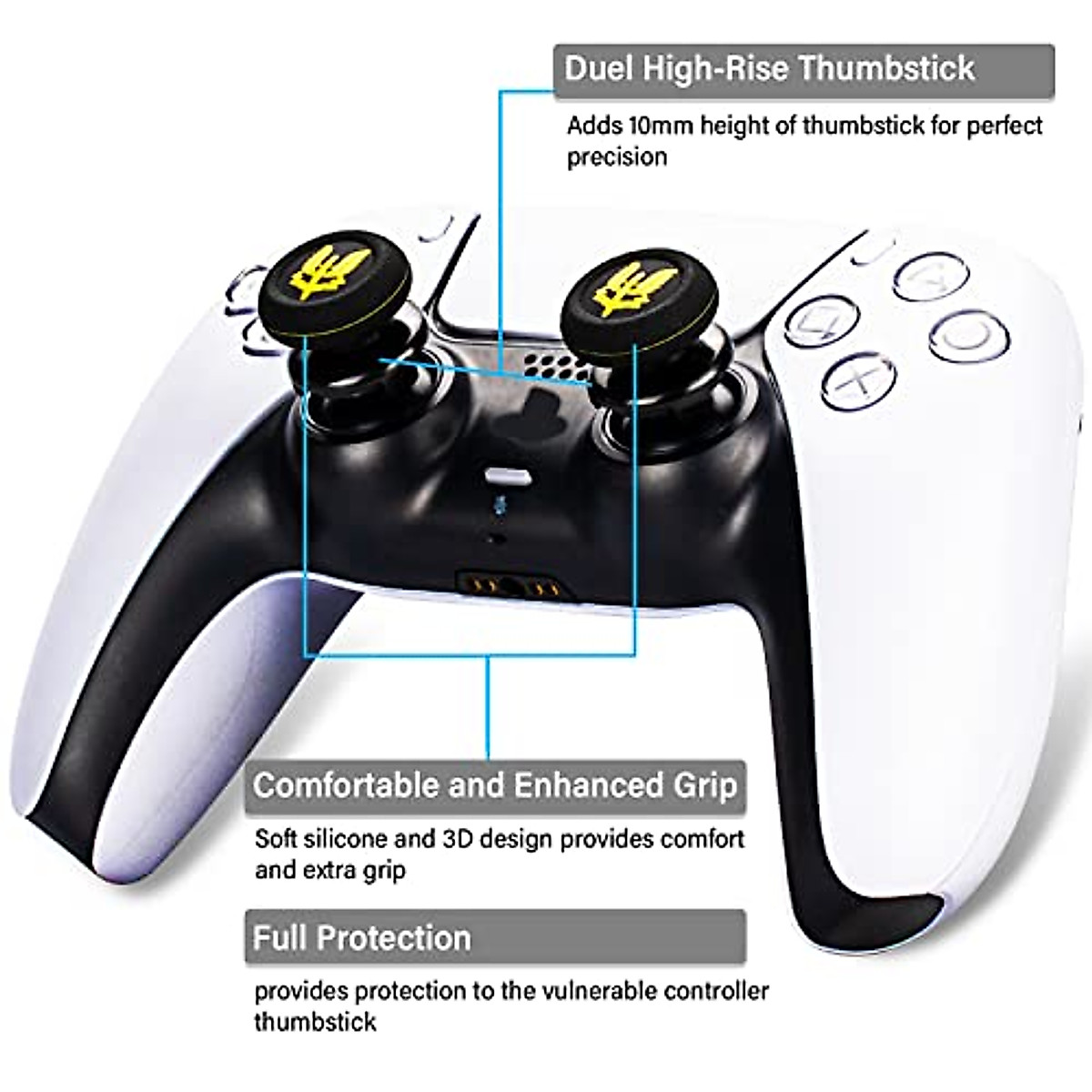 Playrealm FPS Thumbstick Extender & Printing Rubber Silicone Grip Cover 2 Sets for PS5 Dualsenese & PS4 Controller (SAS Who Dares Wins)