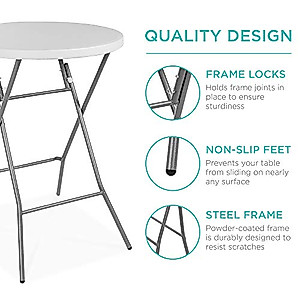 Best Choice Products 32in Bar Height Folding Table, Round Indoor Outdoor Accessory for Patio, Backyard, Dining Room, Events w/Thick Table Top, Metal Frame, Locking Legs, 330lb Weight Capacity - White