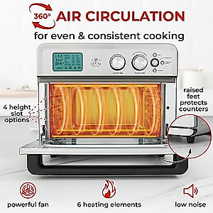 Zulay Airfryer Toaster Oven - Large Toaster Oven Countertop - Large Air Fryer Oven with 21 Functions - 26.4Qt Capacity Stainless Steel Convection Oven with Toast, Bake, Rotisserie & Dehydrate Options