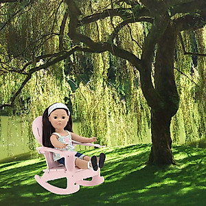 Emily Rose 18 Inch Doll Wooden Furniture | Pink Outdoor 18" Doll Adirondack Rocking Chair | Fits Most 14-19" Dolls