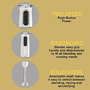 Rae Dunn Immersion Hand Blender- Handheld Immersion Blender with Egg Whisk and Milk Frother Attachments, 2 Speed Blender, 500 Watts, Stainless Steel Blade (Sand)
